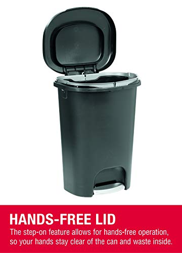 Rubbermaid Classic 13 Gallon Premium Step-On Trash Can with Lid and Stainless-Steel Pedal, Black Waste Bin for Kitchen