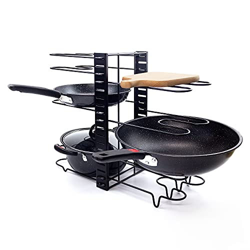 Pot Rack Organizers, Lid Organizer for Pots and Pans, 8 Tiers Pots and Pans Organizer with 3 DIY Methods, Adjustable Pot Lid Holders Pan Rack for Kitchen Counter and Cabinet by KAUKKO (KKS21-8 Tiers)