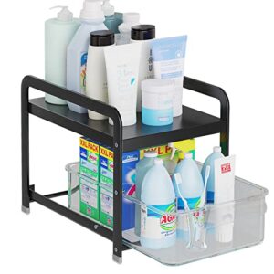 gillas under sink organizer and storage, under counter storage for kitchen, under cabinet organizer for bathroom, sliding basket organizer, black