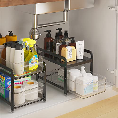 GILLAS Under Sink Organizer and Storage, Under Counter Storage for Kitchen, Under Cabinet Organizer for Bathroom, Sliding Basket Organizer, Black