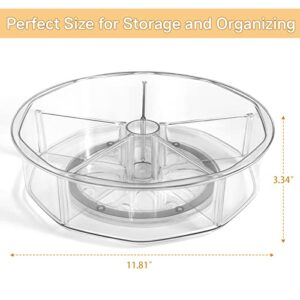 Lazy Susan Organizer for Cabinet, Round Turntable Organizer with 5 Dividers Pantry Plastic Clear Storage for Fridge Living Room Kitchen Spice Rack Foods Cosmetics Perfumes Organization