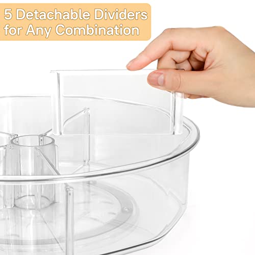 Lazy Susan Organizer for Cabinet, Round Turntable Organizer with 5 Dividers Pantry Plastic Clear Storage for Fridge Living Room Kitchen Spice Rack Foods Cosmetics Perfumes Organization