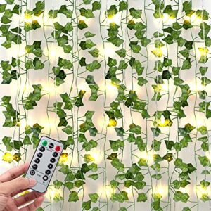 jackyled 84ft 12 pack artificial ivy garland fake plants, ivy leaves with ce certified 80 led string lights, hanging ivy lights for aesthetic bedroom garden party wall room decor