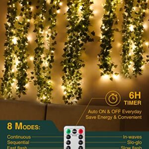 JACKYLED 84Ft 12 Pack Artificial Ivy Garland Fake Plants, Ivy Leaves with CE Certified 80 LED String Lights, Hanging Ivy Lights for Aesthetic Bedroom Garden Party Wall Room Decor