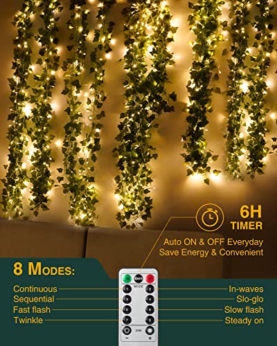 JACKYLED 84Ft 12 Pack Artificial Ivy Garland Fake Plants, Ivy Leaves with CE Certified 80 LED String Lights, Hanging Ivy Lights for Aesthetic Bedroom Garden Party Wall Room Decor