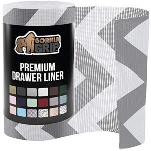 Gorilla Grip Drawer Liner and Under Sink Mat Liner, Both in Chevron Gray White Pattern, Drawer and Shelf Liner Size is 17.5x10, Under Sink Mat Size is 24x30, Waterproof, Easy to Trim, 2 Item Bundle