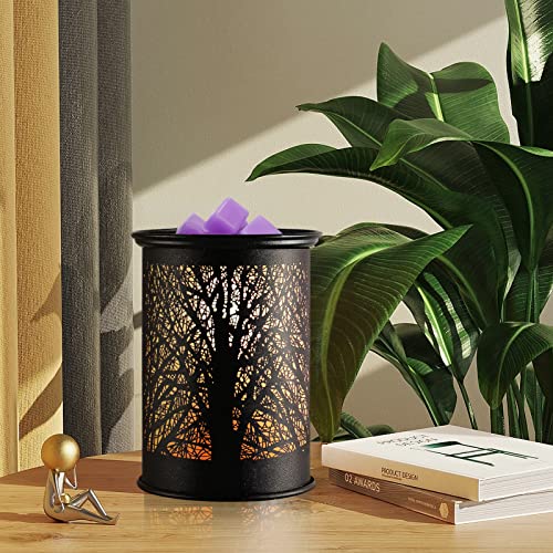 YUWENUS Electric Wax Melt Warmer Metal Wax Warmer for Scented Wax Fragrance Candle Oil Burner with 2 Light Bulbs for Gift Home Office Bedroom (Black)