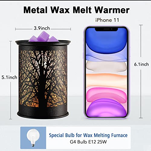 YUWENUS Electric Wax Melt Warmer Metal Wax Warmer for Scented Wax Fragrance Candle Oil Burner with 2 Light Bulbs for Gift Home Office Bedroom (Black)