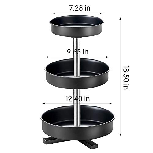 Pearlead Metal 3 Tier Lazy Susan Turntable Rotating Kitchen Spice Organizer Rack Spinning Food Storage Container Tray for Cabinets Pantry Bathroom Fridge Black 1.7" Edge