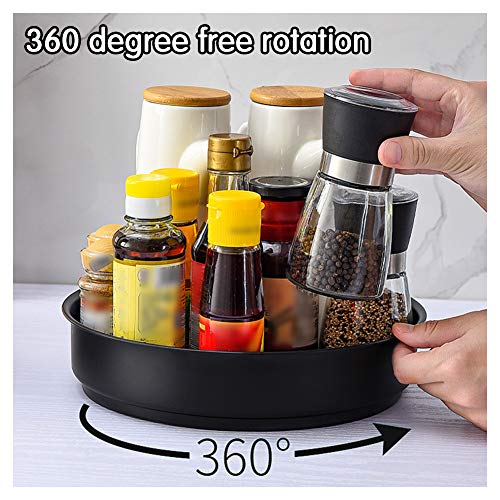 Pearlead Metal 3 Tier Lazy Susan Turntable Rotating Kitchen Spice Organizer Rack Spinning Food Storage Container Tray for Cabinets Pantry Bathroom Fridge Black 1.7" Edge