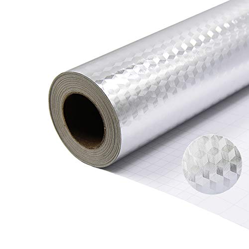 YVO Kitchen Oil Proof Sticker, 40cm500cm Moisture-Proof Stickers Waterproof Aluminum Foil Self Adhesive Wallpapers Anti-Oil Household Cabinet DIY Decor Tools (Diamond Pattern)