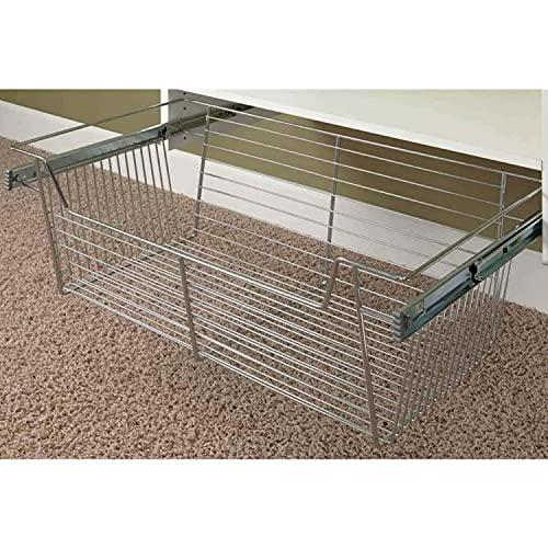 Easy Track 24 Inch Long Metal Sliding Wire Shelf Basket Bin Organizer with Triple Coated Frame for Home Closet Storage Systems, Chrome