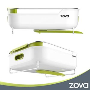 zova Premium Stainless Steel Dish Drying Rack with Swivel Spout, Dish Drainer Utensil Organizer for Kitchen– Medium, White &Green