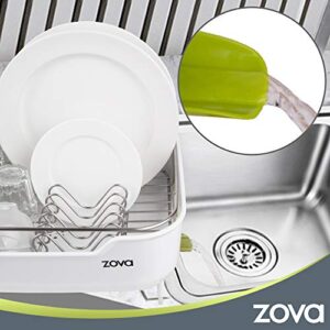 zova Premium Stainless Steel Dish Drying Rack with Swivel Spout, Dish Drainer Utensil Organizer for Kitchen– Medium, White &Green