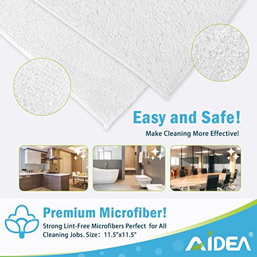 AIDEA Microfiber Cleaning Cloths White-50PK, Strong Water Absorption, Lint-Free, Scratch-Free, Streak-Free, Dish Towels White (11.5in.x 11.5in.)