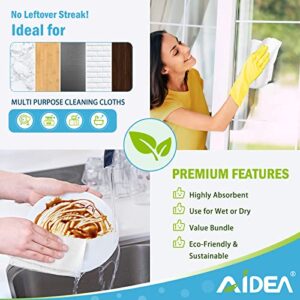 AIDEA Microfiber Cleaning Cloths White-50PK, Strong Water Absorption, Lint-Free, Scratch-Free, Streak-Free, Dish Towels White (11.5in.x 11.5in.)