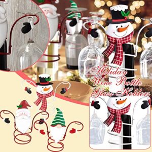 FYAWSL 3PC Christmas Holiday Wine Bottle & Glass Holders Countertop, Hold 1 Wine Bottle and 2 Glasses, Perfect for Home Decor & Kitchen Storage Rack, Bar, Wine Cellar, Cabinet, Pantry