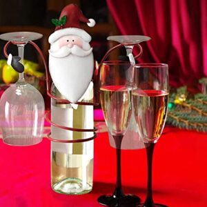 FYAWSL 3PC Christmas Holiday Wine Bottle & Glass Holders Countertop, Hold 1 Wine Bottle and 2 Glasses, Perfect for Home Decor & Kitchen Storage Rack, Bar, Wine Cellar, Cabinet, Pantry