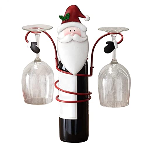 FYAWSL 3PC Christmas Holiday Wine Bottle & Glass Holders Countertop, Hold 1 Wine Bottle and 2 Glasses, Perfect for Home Decor & Kitchen Storage Rack, Bar, Wine Cellar, Cabinet, Pantry