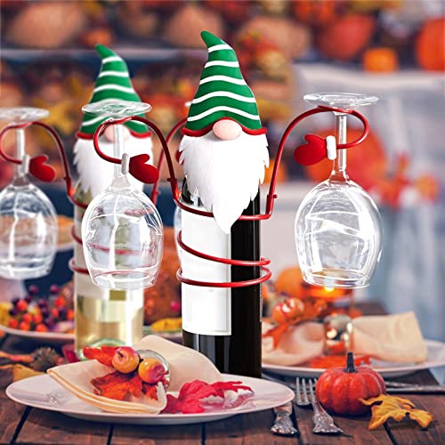 FYAWSL 3PC Christmas Holiday Wine Bottle & Glass Holders Countertop, Hold 1 Wine Bottle and 2 Glasses, Perfect for Home Decor & Kitchen Storage Rack, Bar, Wine Cellar, Cabinet, Pantry