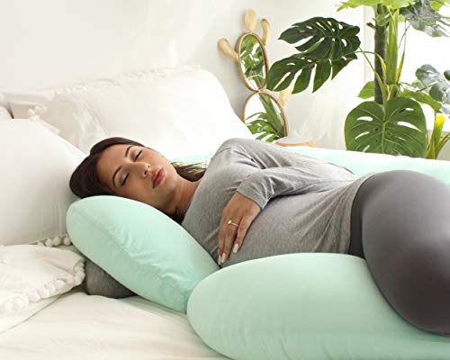 Pharmedoc The CeeCee Pillow Pregnancy Pillows C-Shape Full Body Pillow and Maternity Support ( Mint Jersey Cover)- Support for Back, Hips, Legs, Belly a Must Have for Pregnant Women