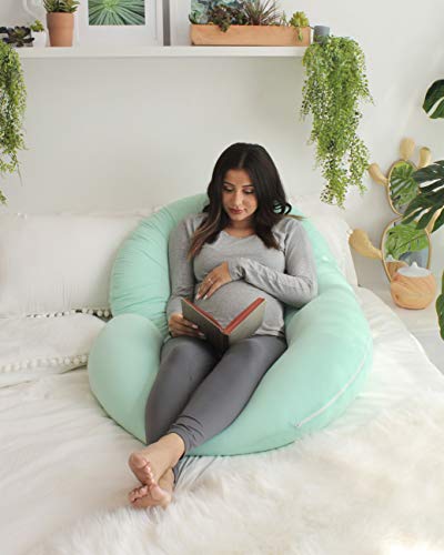 Pharmedoc The CeeCee Pillow Pregnancy Pillows C-Shape Full Body Pillow and Maternity Support ( Mint Jersey Cover)- Support for Back, Hips, Legs, Belly a Must Have for Pregnant Women