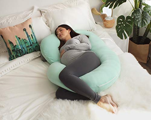 Pharmedoc The CeeCee Pillow Pregnancy Pillows C-Shape Full Body Pillow and Maternity Support ( Mint Jersey Cover)- Support for Back, Hips, Legs, Belly a Must Have for Pregnant Women