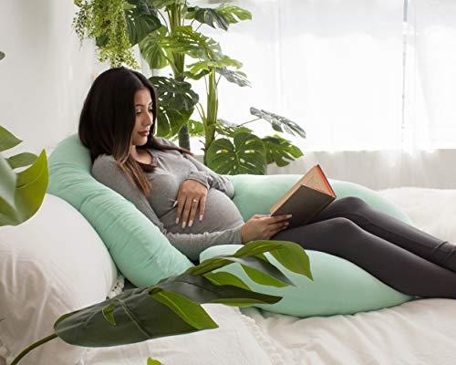 Pharmedoc The CeeCee Pillow Pregnancy Pillows C-Shape Full Body Pillow and Maternity Support ( Mint Jersey Cover)- Support for Back, Hips, Legs, Belly a Must Have for Pregnant Women