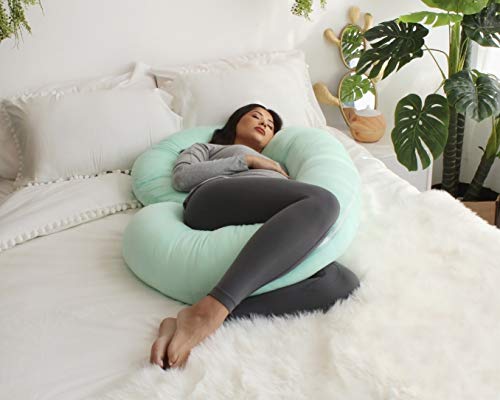 Pharmedoc The CeeCee Pillow Pregnancy Pillows C-Shape Full Body Pillow and Maternity Support ( Mint Jersey Cover)- Support for Back, Hips, Legs, Belly a Must Have for Pregnant Women