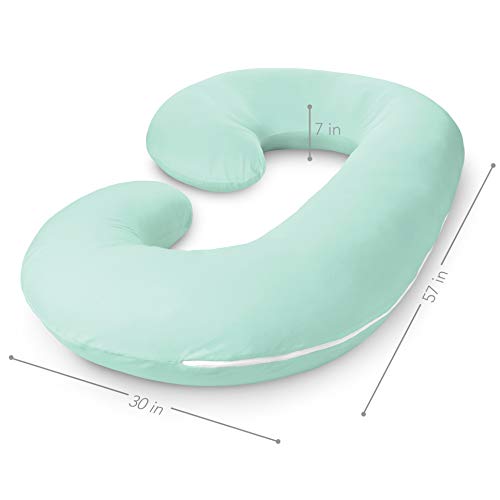 Pharmedoc The CeeCee Pillow Pregnancy Pillows C-Shape Full Body Pillow and Maternity Support ( Mint Jersey Cover)- Support for Back, Hips, Legs, Belly a Must Have for Pregnant Women