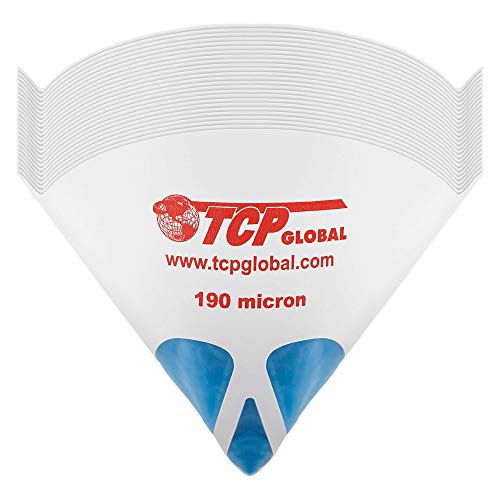 TCP Global 50 Pack of Paint Strainers with Fine 190 Micron Filter Tips - Premium "Pure Blue" Ultra-Flow Blue Nylon Mesh - Cone Paint Filter Screen