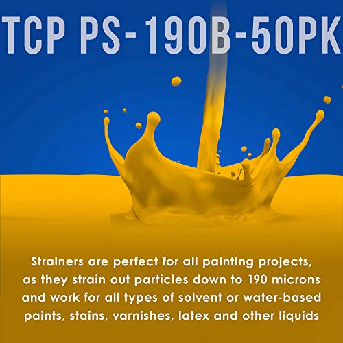 TCP Global 50 Pack of Paint Strainers with Fine 190 Micron Filter Tips - Premium "Pure Blue" Ultra-Flow Blue Nylon Mesh - Cone Paint Filter Screen