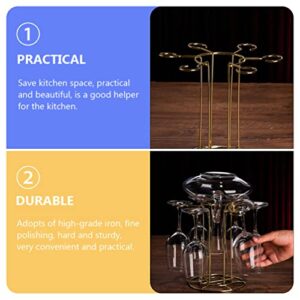 DOITOOL Wine Glass Holder Stand, Countertop Freestanding Stemware Drying Rack Vertical Wine Glass Display Storage Rack Tabletop Glass Display Hanger with 6 Hooks for Bar Kitchen Table, Gold