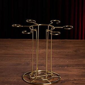 DOITOOL Wine Glass Holder Stand, Countertop Freestanding Stemware Drying Rack Vertical Wine Glass Display Storage Rack Tabletop Glass Display Hanger with 6 Hooks for Bar Kitchen Table, Gold