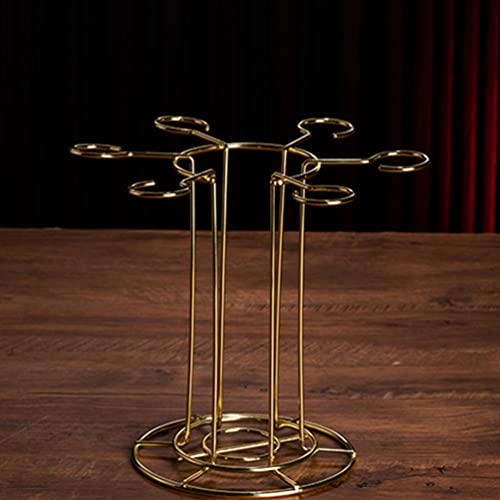 DOITOOL Wine Glass Holder Stand, Countertop Freestanding Stemware Drying Rack Vertical Wine Glass Display Storage Rack Tabletop Glass Display Hanger with 6 Hooks for Bar Kitchen Table, Gold