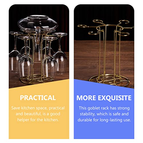 DOITOOL Wine Glass Holder Stand, Countertop Freestanding Stemware Drying Rack Vertical Wine Glass Display Storage Rack Tabletop Glass Display Hanger with 6 Hooks for Bar Kitchen Table, Gold