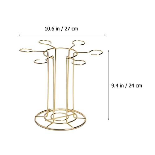 DOITOOL Wine Glass Holder Stand, Countertop Freestanding Stemware Drying Rack Vertical Wine Glass Display Storage Rack Tabletop Glass Display Hanger with 6 Hooks for Bar Kitchen Table, Gold