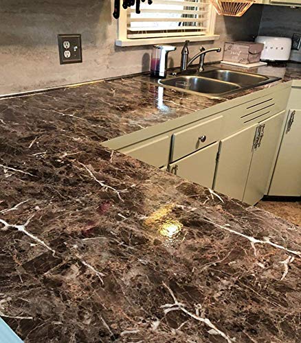 UPREDO Brown Marble Contact Paper Granite Look Marble Effect Countertops Gloss Vinyl Kitchen Bathroom Table Desk Sticker Film 12inch by 79inch (Brown)