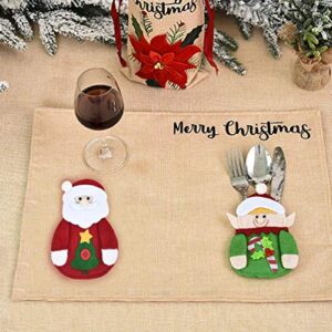 Christmas Silverware Holders Santa Elf Tableware Flatware Storage Bag Covers Red Green Cutlery Knives Spoon Forks Pocket Pouch 12pcs for Xmas Holiday Dining Decoration