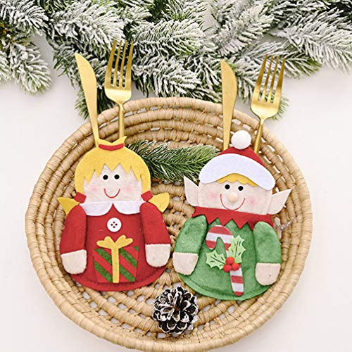 Christmas Silverware Holders Santa Elf Tableware Flatware Storage Bag Covers Red Green Cutlery Knives Spoon Forks Pocket Pouch 12pcs for Xmas Holiday Dining Decoration