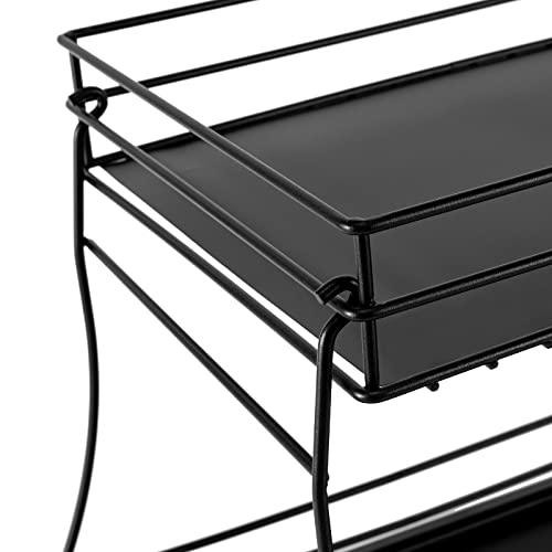 LOYALHEARTDY Pull Out Cabinet Organizer, 2 Tier Stainless Steel Under Sink Storage with Sliding Drawers Rectangular Home Organizer Shelf for Bathroom Kitchen (15.55 x 11.42 x 13.19inch, Black)