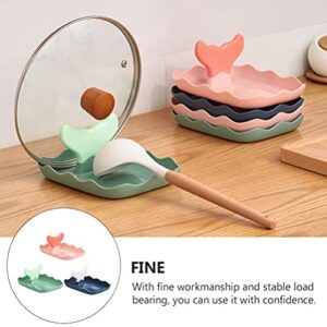 Hemoton 3Pcs Pot Lid Holder Stand Mermaid Fish Tail Spoon Rest Utensil Holder Pan Cover Rack Shelf Cutting Board Organizer Drip Tray for Spatula Ladle Phone 3 Colors