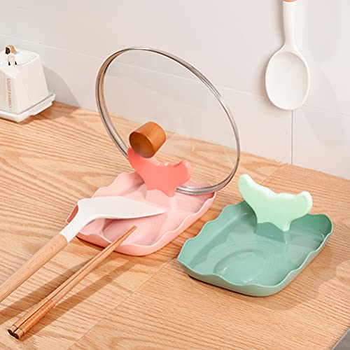 Hemoton 3Pcs Pot Lid Holder Stand Mermaid Fish Tail Spoon Rest Utensil Holder Pan Cover Rack Shelf Cutting Board Organizer Drip Tray for Spatula Ladle Phone 3 Colors