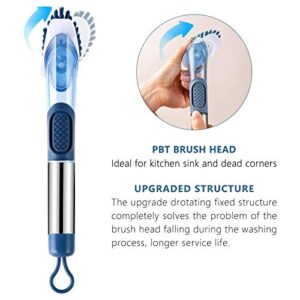 NileHome Dish Brush with Soap Dispenser Dish Scrubber with Replaceable PP Head Kitchen Dish Scrub Brush with Stainless Steel Handle Dish Cleaning Brush Dish Wand for Dishes, Pots