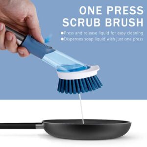 NileHome Dish Brush with Soap Dispenser Dish Scrubber with Replaceable PP Head Kitchen Dish Scrub Brush with Stainless Steel Handle Dish Cleaning Brush Dish Wand for Dishes, Pots