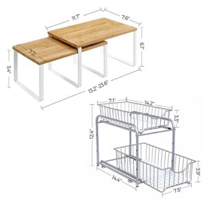 SONGMICS 2-Pack Kitchen Shelves and Pull-Out Cabinet Organizer Bundle, Stackable, Under Sink Organizers with Storage Baskets, for Kitchen Bathroom UKCS02NW and UKCS017E01