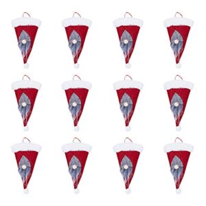 XIMINZ 12Pcs Christmas Santa Hats Silverware Holders, Nordic Santa Gnome Knife and Fork Holder Cover Tableware Bag Cutlery Holder Plush Bag Christmas Party Table Dinner Decor (red)