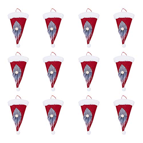 XIMINZ 12Pcs Christmas Santa Hats Silverware Holders, Nordic Santa Gnome Knife and Fork Holder Cover Tableware Bag Cutlery Holder Plush Bag Christmas Party Table Dinner Decor (red)