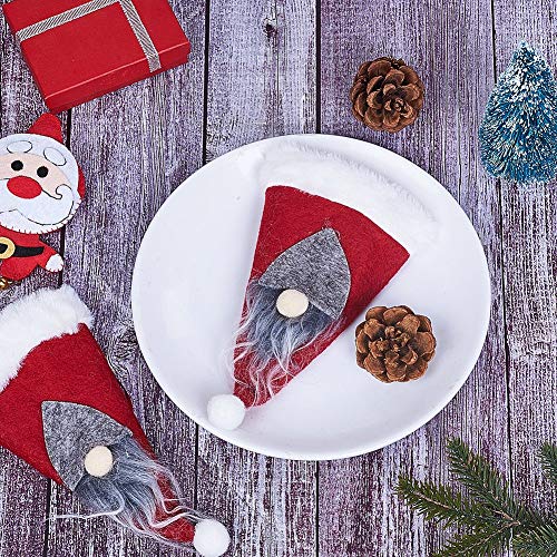 XIMINZ 12Pcs Christmas Santa Hats Silverware Holders, Nordic Santa Gnome Knife and Fork Holder Cover Tableware Bag Cutlery Holder Plush Bag Christmas Party Table Dinner Decor (red)