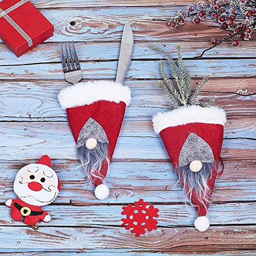 XIMINZ 12Pcs Christmas Santa Hats Silverware Holders, Nordic Santa Gnome Knife and Fork Holder Cover Tableware Bag Cutlery Holder Plush Bag Christmas Party Table Dinner Decor (red)